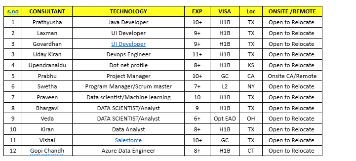 Project Manager Hotlist Java Developer Ui Developer Salesforce 8863