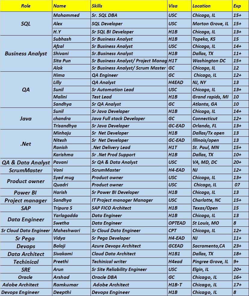 Alrek Top IT Talent Available for C2C Roles | Corp to Corp